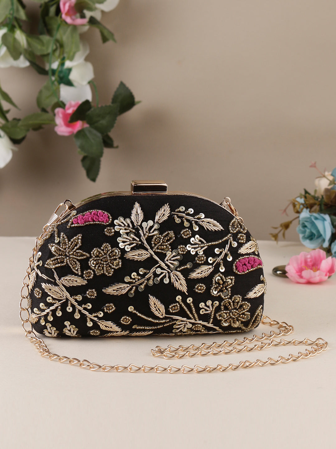 Artisian D Shape Floral Clutch – Taari